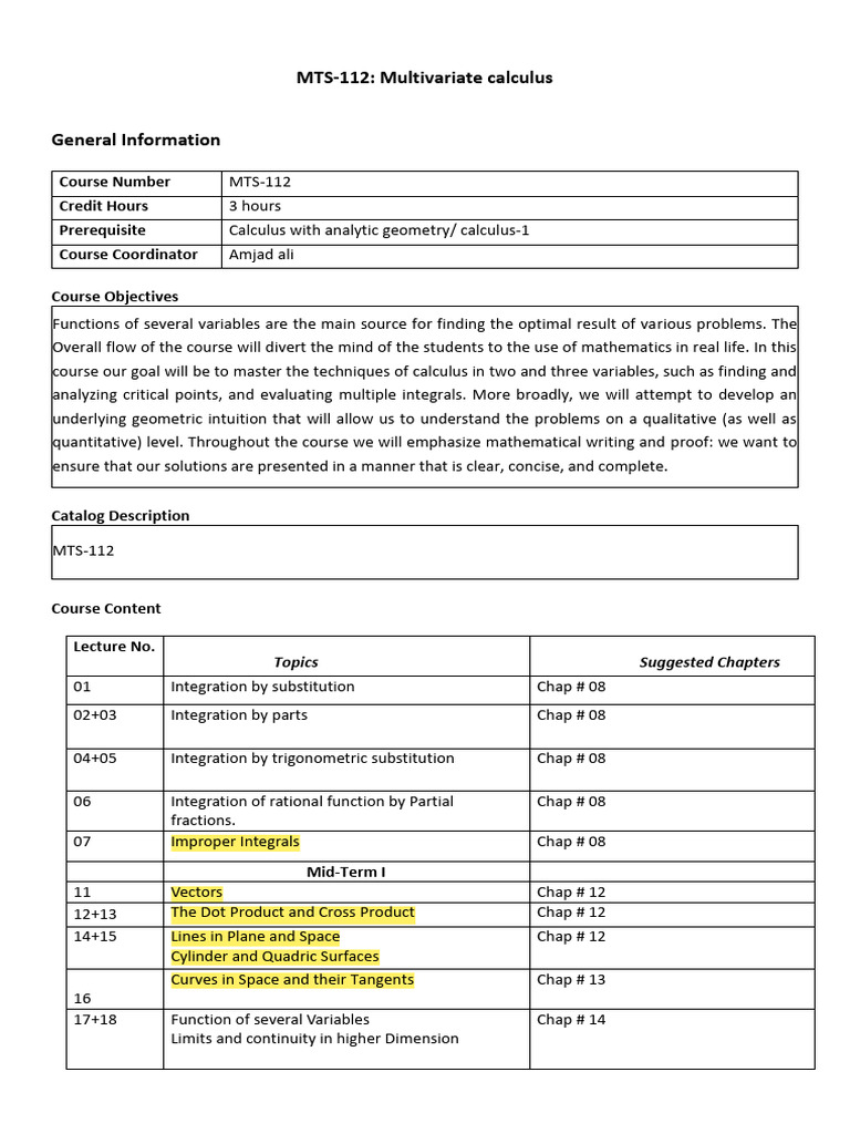 Outline MultiVariate Calculus | PDF | Integral | Derivative