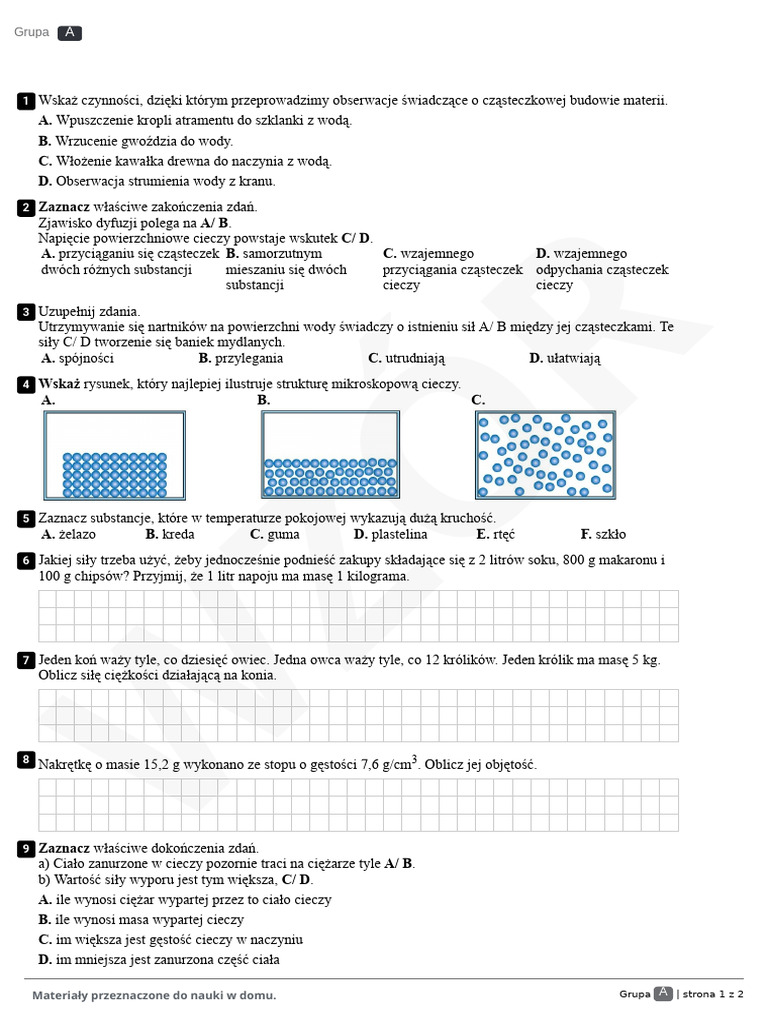 Fizyka#1 - Klasa 7 - Dział 2 - Test#2 | PDF