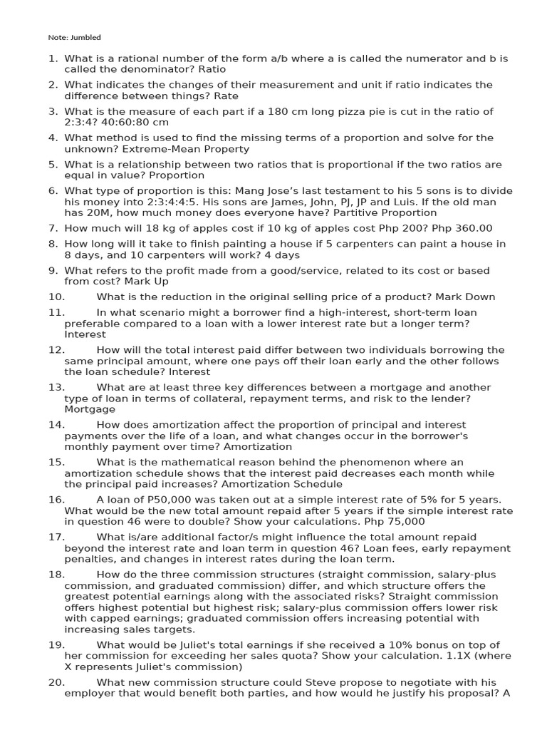 Understanding Ratios, Proportions, and Loans | PDF | Interest | Mortgages