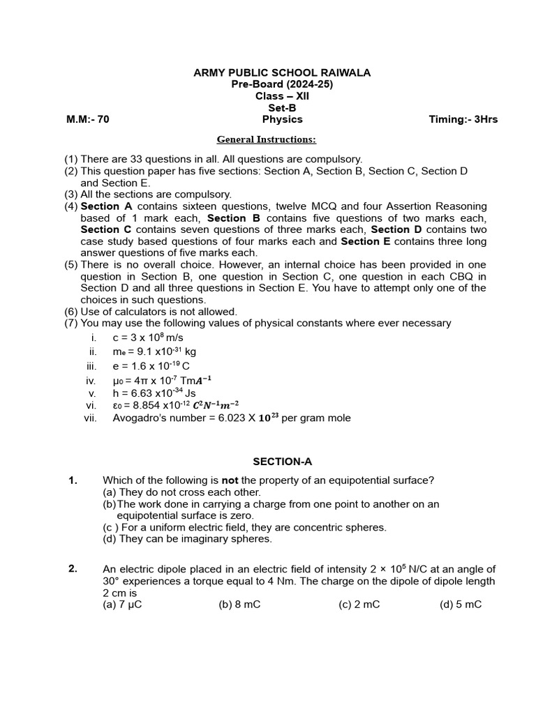 Class XII Set B Physics-2 | PDF | Electron | Optics