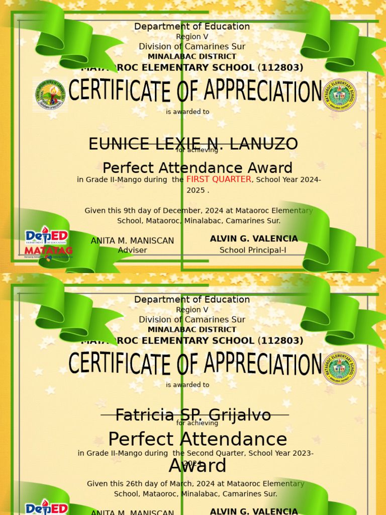 Perfect Attendance Awards 2023-2024 | PDF