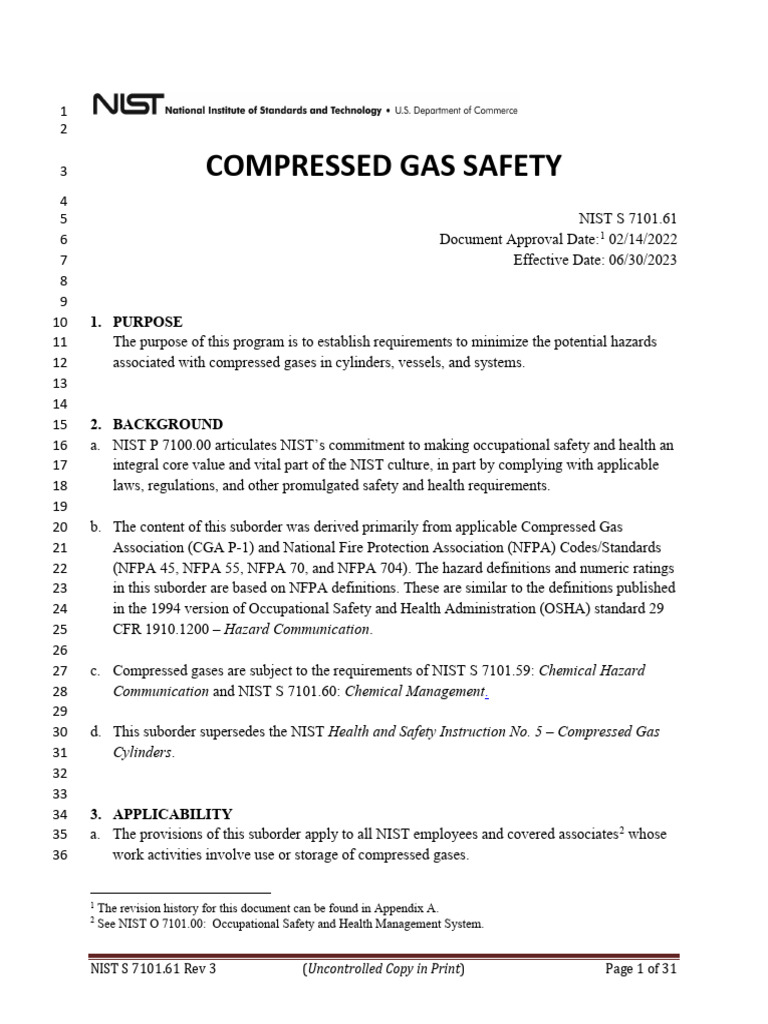 NIST S 7101-61 - Compressed Gases Safety - 02142022a | PDF | Pipe ...