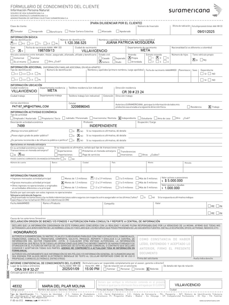 Formulario de Conocimiento del Cliente | PDF | Seguro | Póliza de seguros