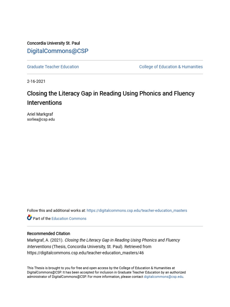 Closing The Literacy Gap in Reading Using Phonics and Fluency Int | PDF ...