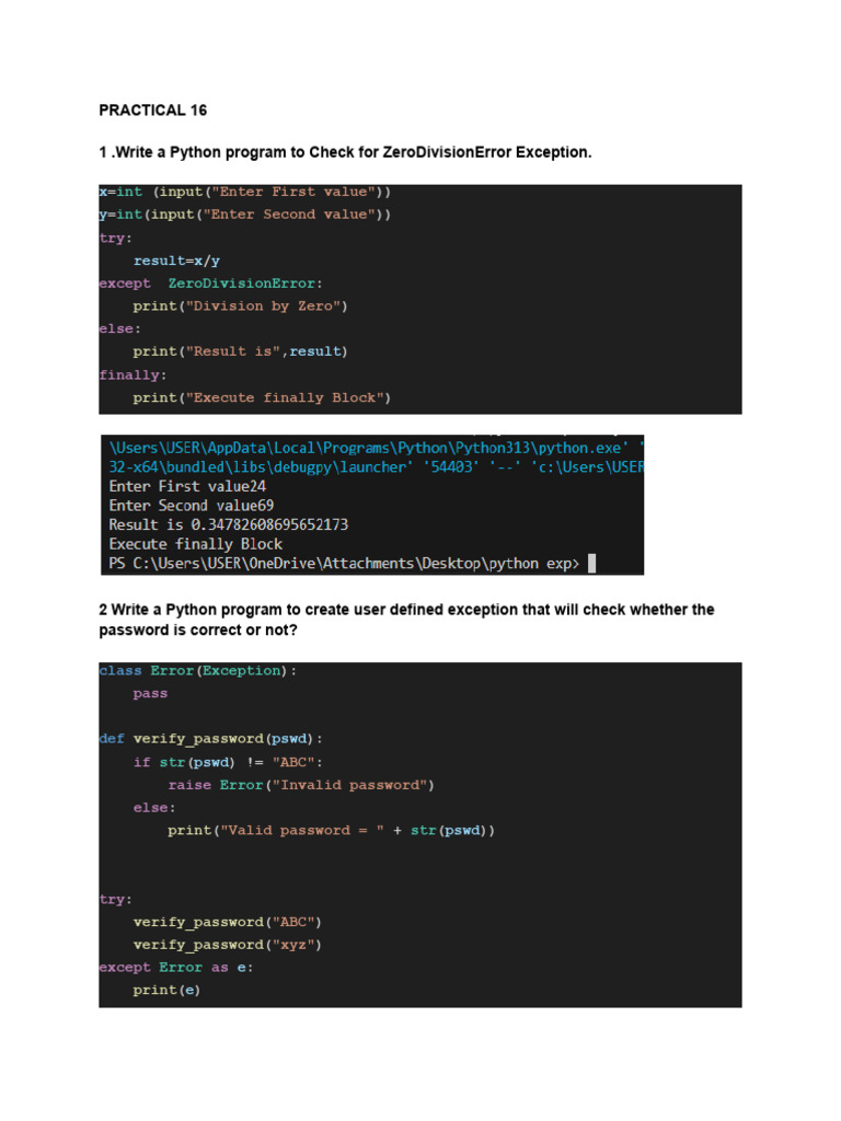 Python Exception Handling Examples | PDF
