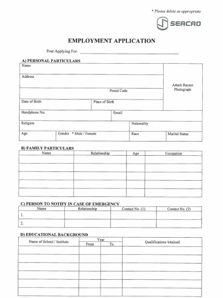 Application Form- PT SEACAD | PDF