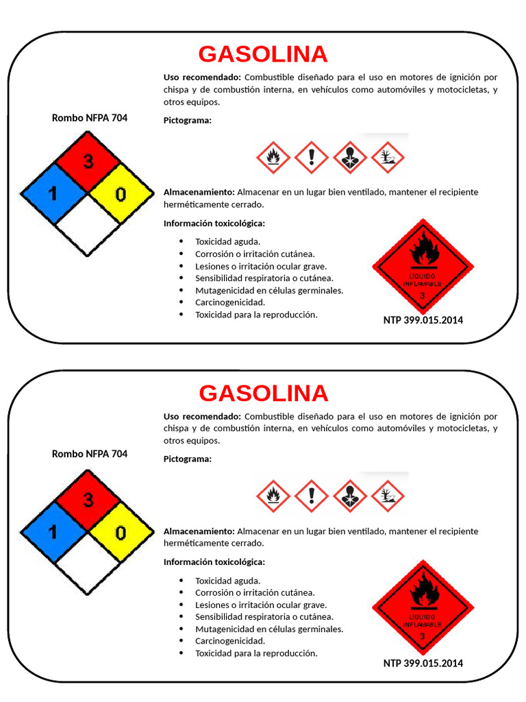 Hoja de Seguridad Gasolina | PDF