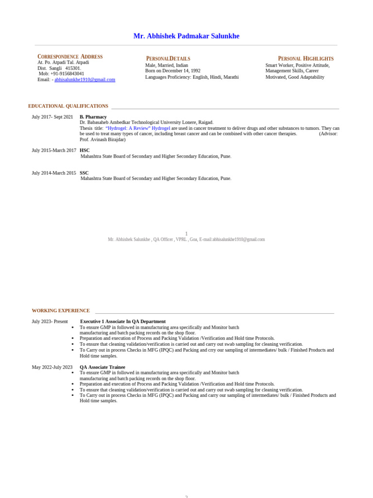 Abhishek Salunkhe ..pdf | PDF | Health Care | Diseases And Disorders