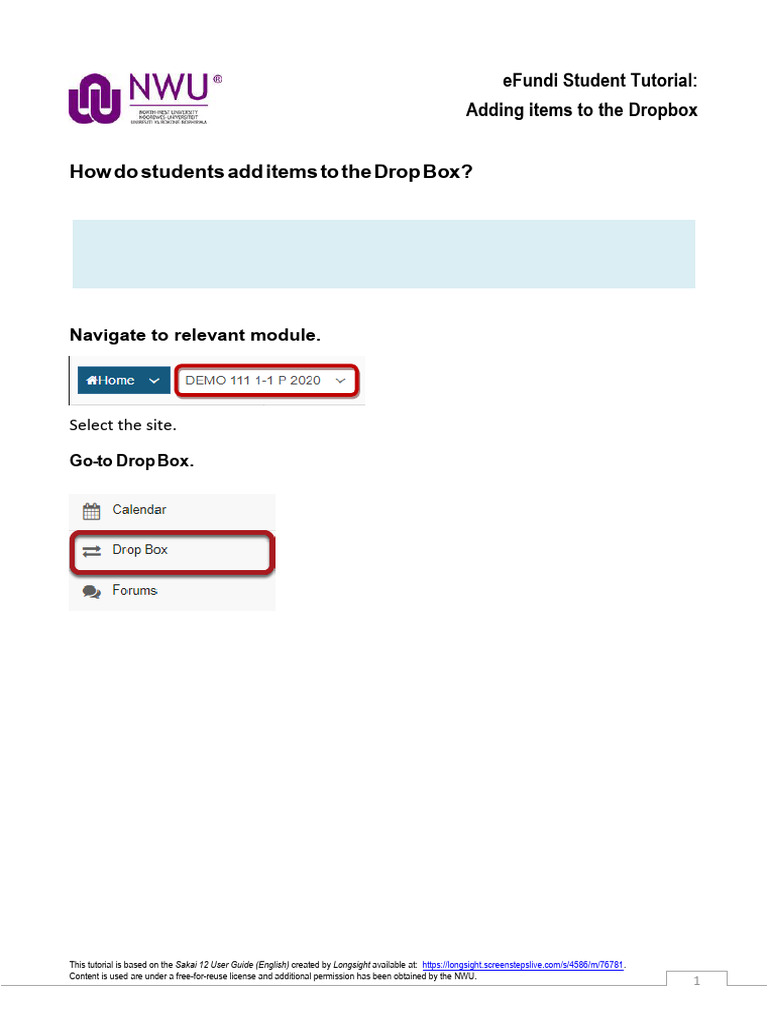 Adding Items to eFundi Dropbox | PDF