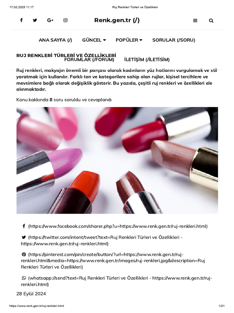 Ruj Renkleri Türleri Ve Özellikleri | PDF