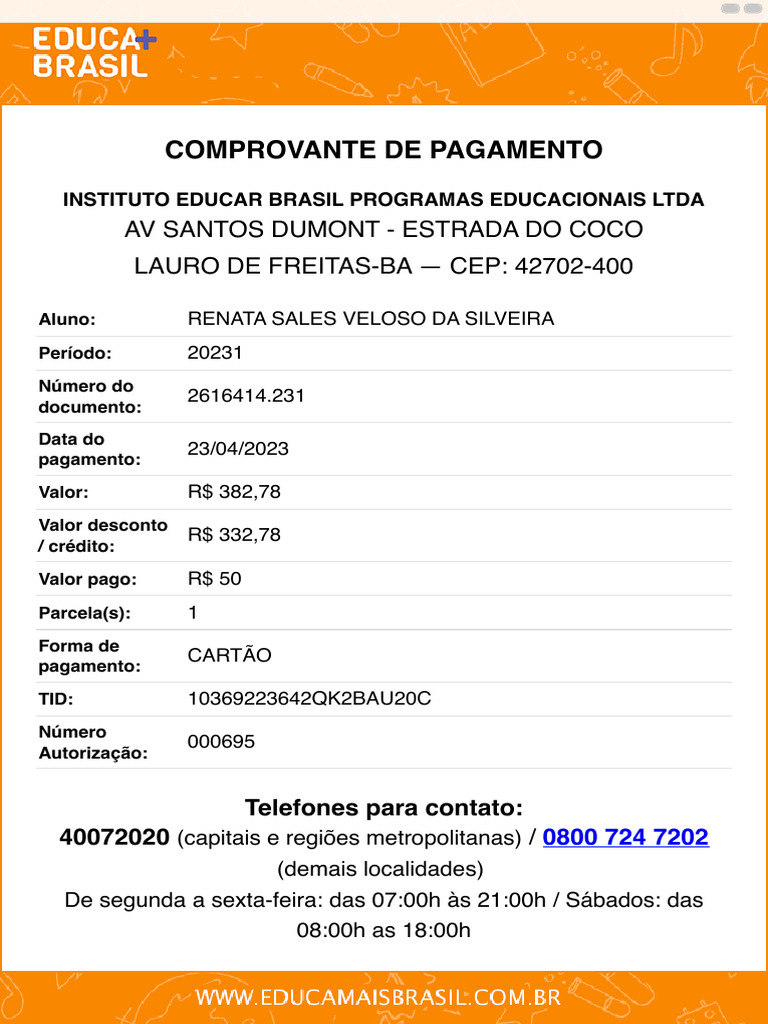 Comprovante de Pagamento - Cartão de Crédito | PDF