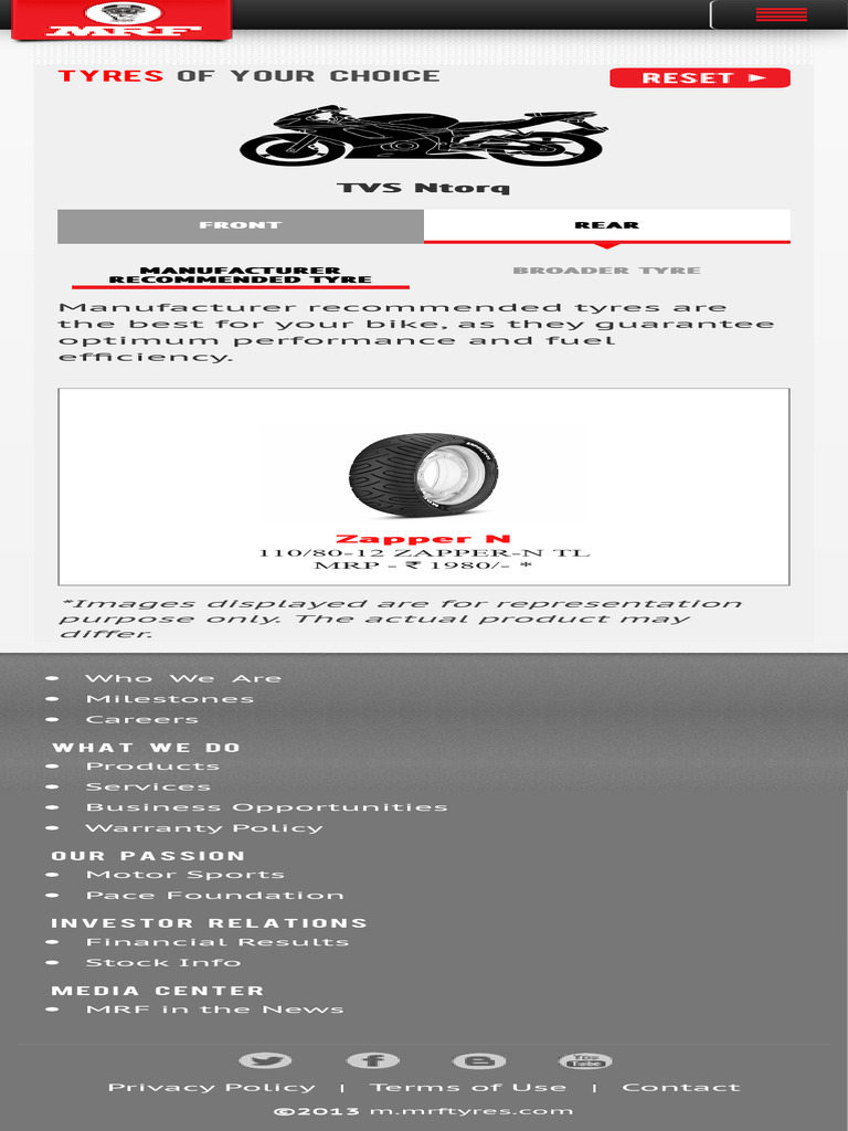 MRF Tyres - Select A Tyre | PDF