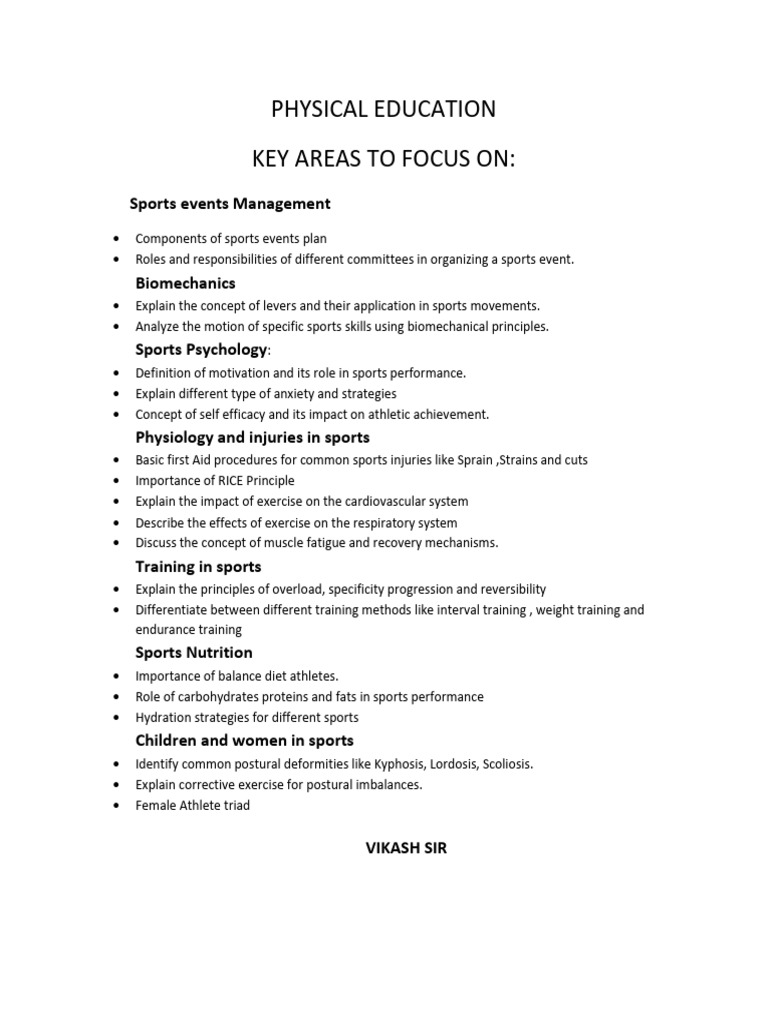 P.E Important Topics by VIKASH SIR | PDF