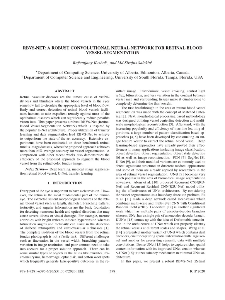 Rbvs-Net a Robust Convolutional Neural Network for Retinal Blood Vessel Segmentation-1 | PDF ...