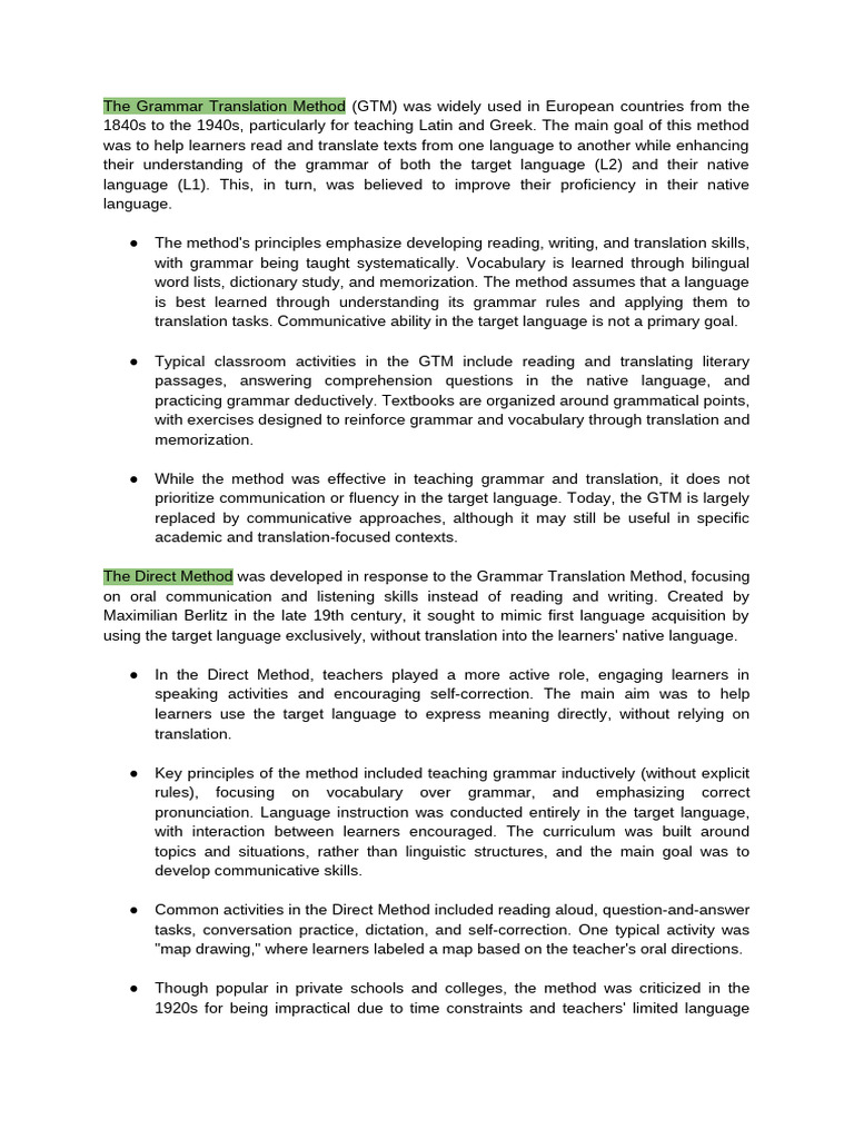 The Grammar-Translation Method | PDF | Second Language | Language ...