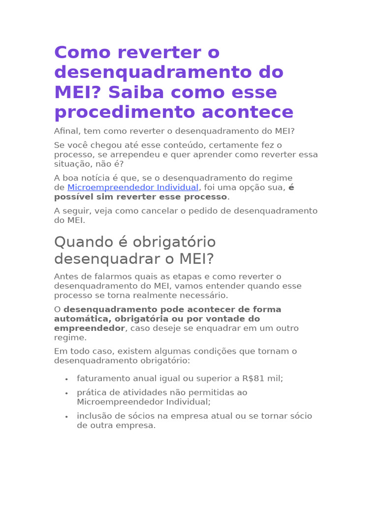 Como Reverter o Desenquadramento Do MEI | PDF | Empreendedorismo