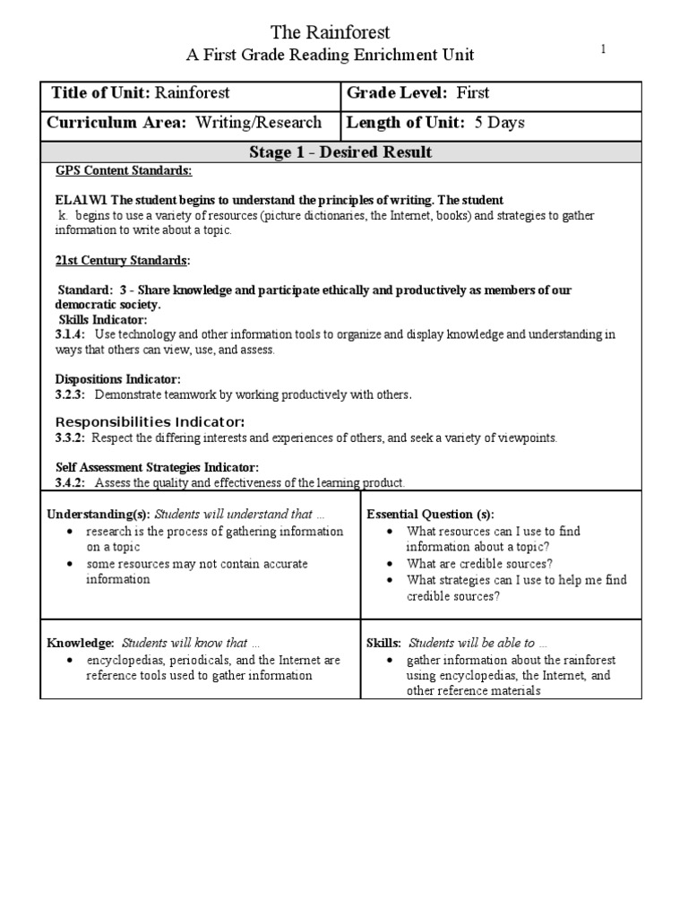 Rain Forest Enrichment Unit | PDF | Rainforest | Educational Assessment