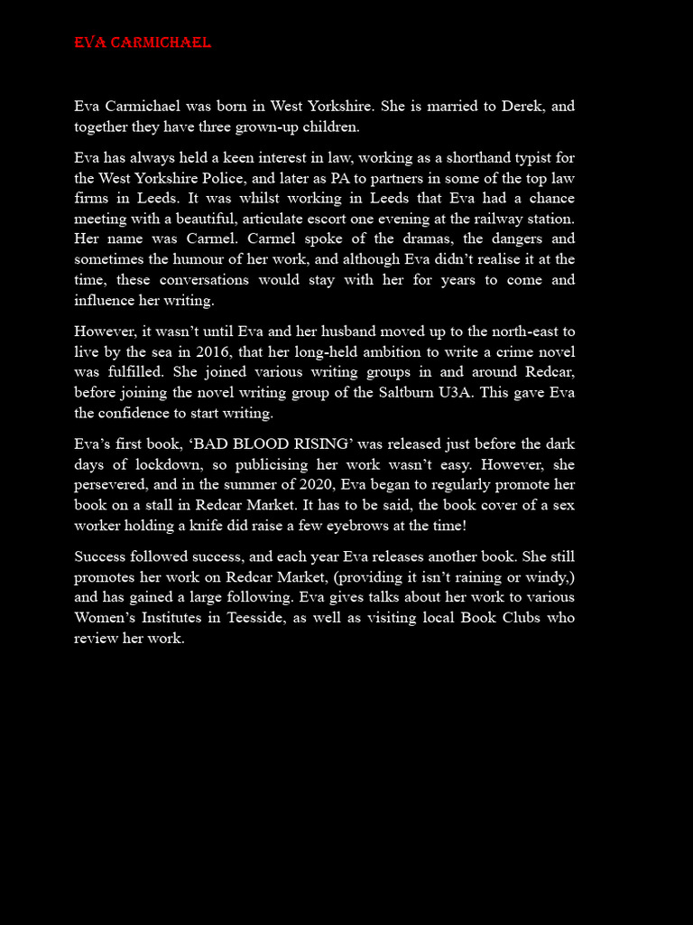 Eva Carmichael: Crime Author Journey | PDF