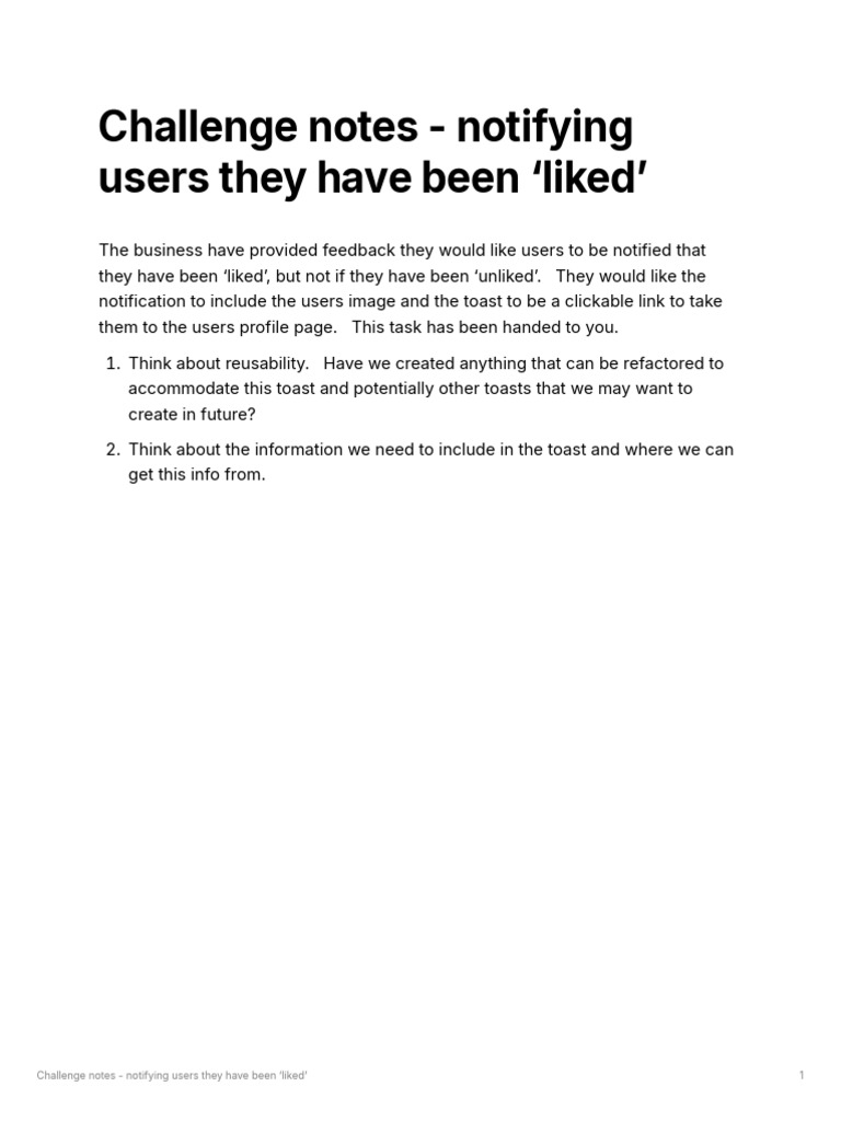 Challenge Notes - Notifying Users They Have Been Liked | PDF