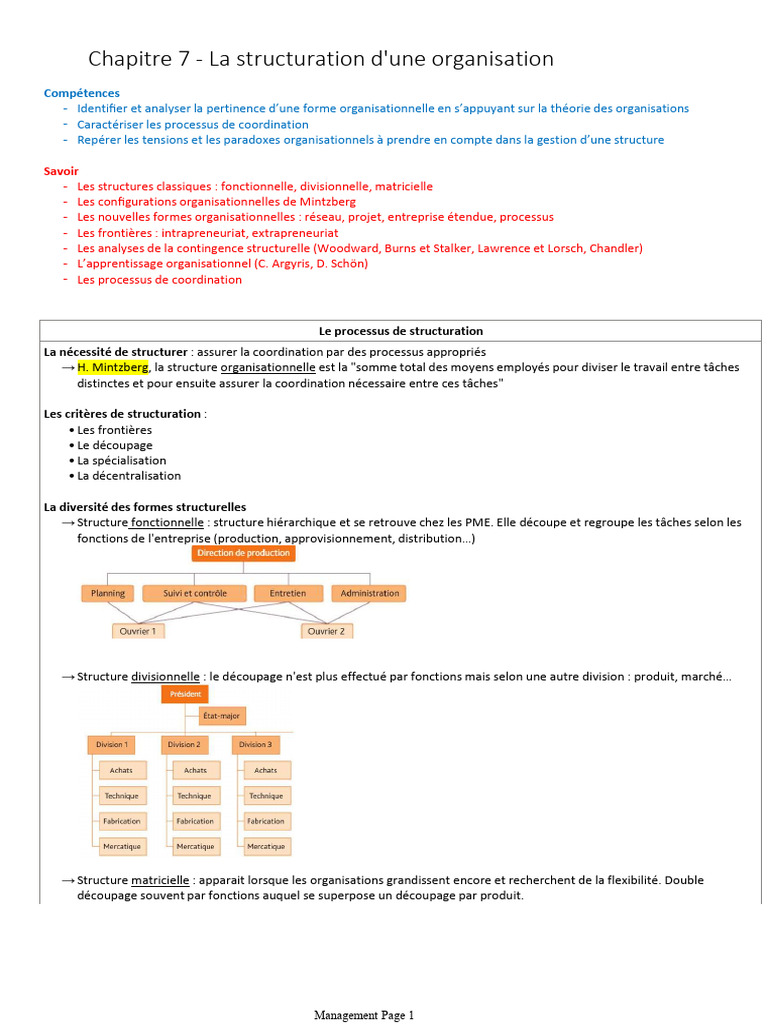 Structuration et coordination organisationnelle | PDF | Business ...