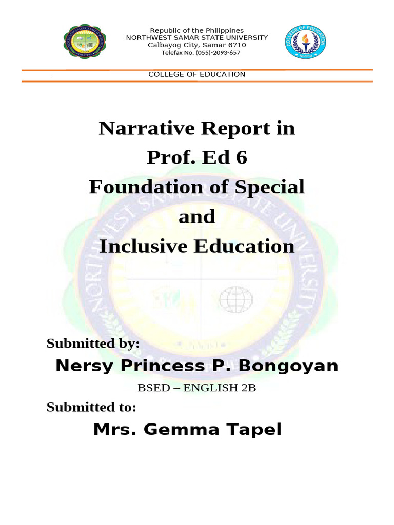 Narrative Report in Prof. Ed 6 by Nersy Princess BSED-ENGLISH 2B | PDF | Speech | Cognition