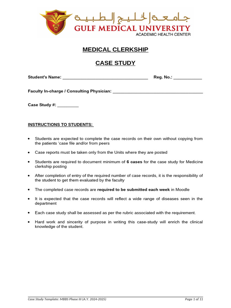 Case Study - Medicine Clerkship (AY 24-25) | PDF | Evidence Based ...
