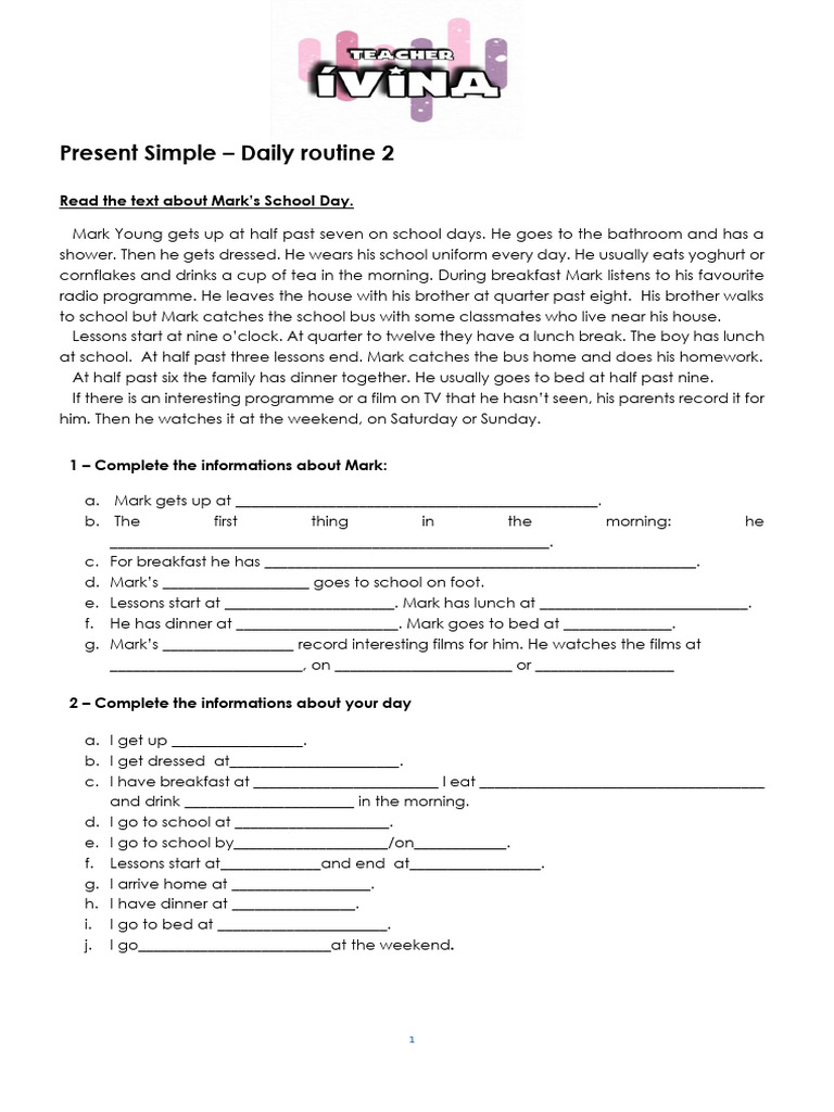 Present Simple - Daily Routine 2 | PDF | Lunch