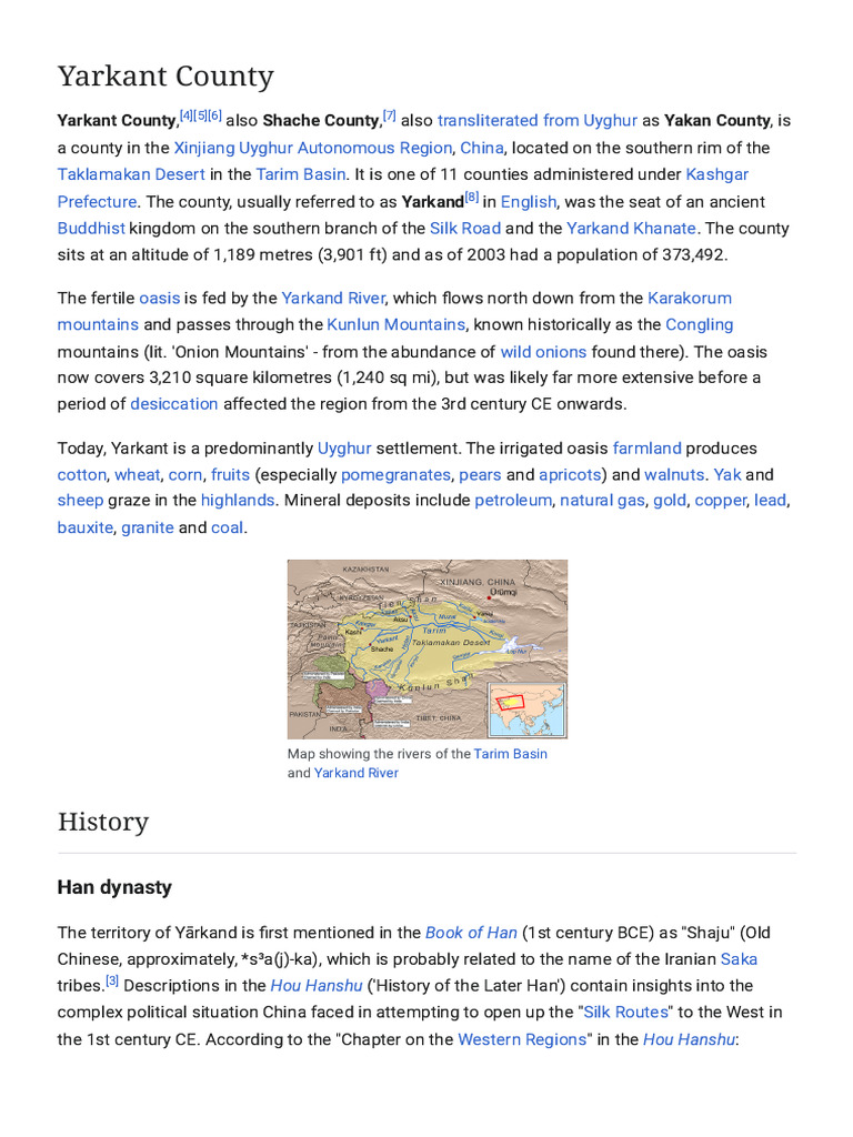 Yarkant County - Wikipedia | PDF
