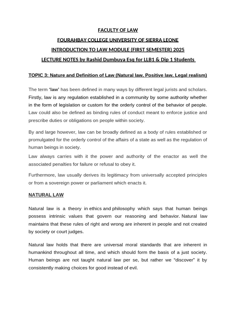 Topic 3 Introduction To Law First Semester NATURE AND DEFINITION OF LAW-1 | PDF | Natural Law ...
