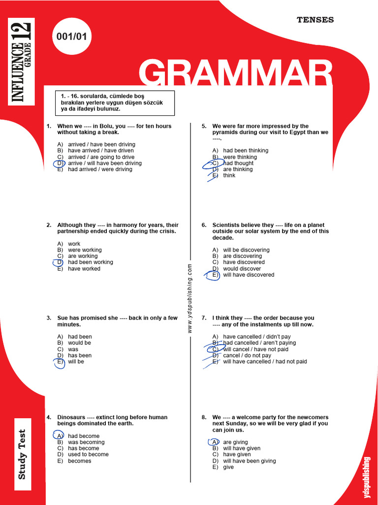 Tenses Study Test Questions | PDF
