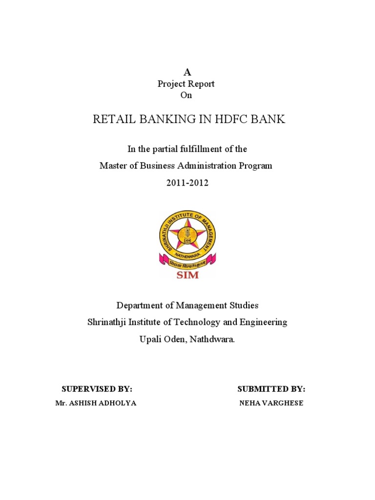 Retail Banking in HDFC Bank: Project Report On | PDF