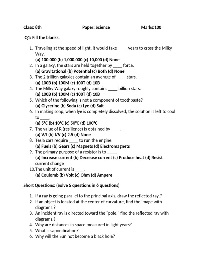 8th Grade Science Exam Questions | PDF