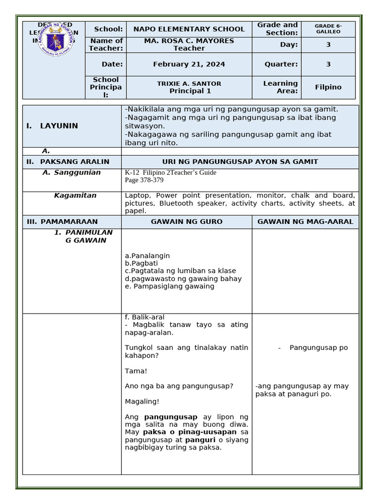 Cot q3. Filipino6 DLP | PDF