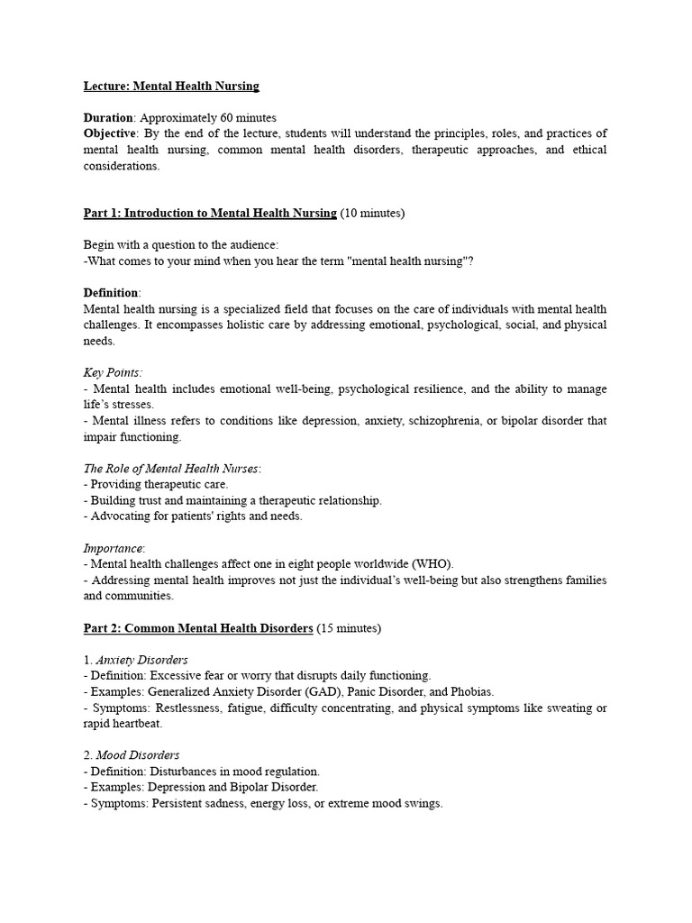 Mental Health Nursing - Study Material | PDF | Mental Disorder | Mental ...