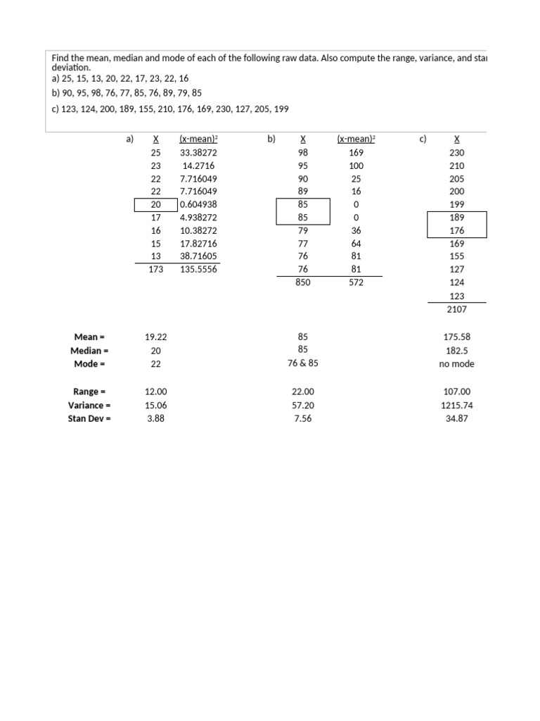 Measures of Central Tendency Dispersion Examples Sec B | PDF | Mode ...