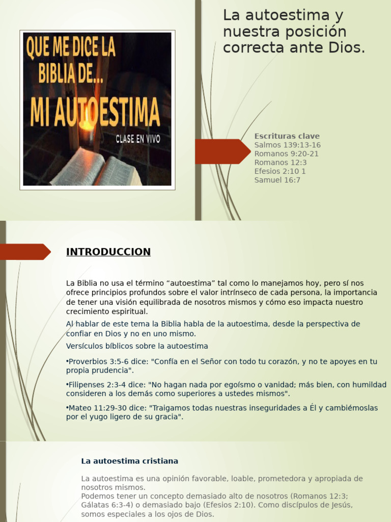 La autoestima y nuestra posición correcta ante Dios Tema 9 Unidad III | PDF | Cristo (título ...