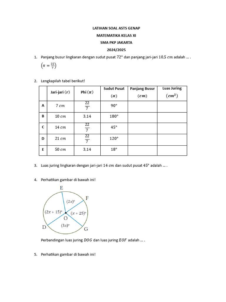 2425 - ASTS Genap - XI - Math - Latihan Soal | PDF