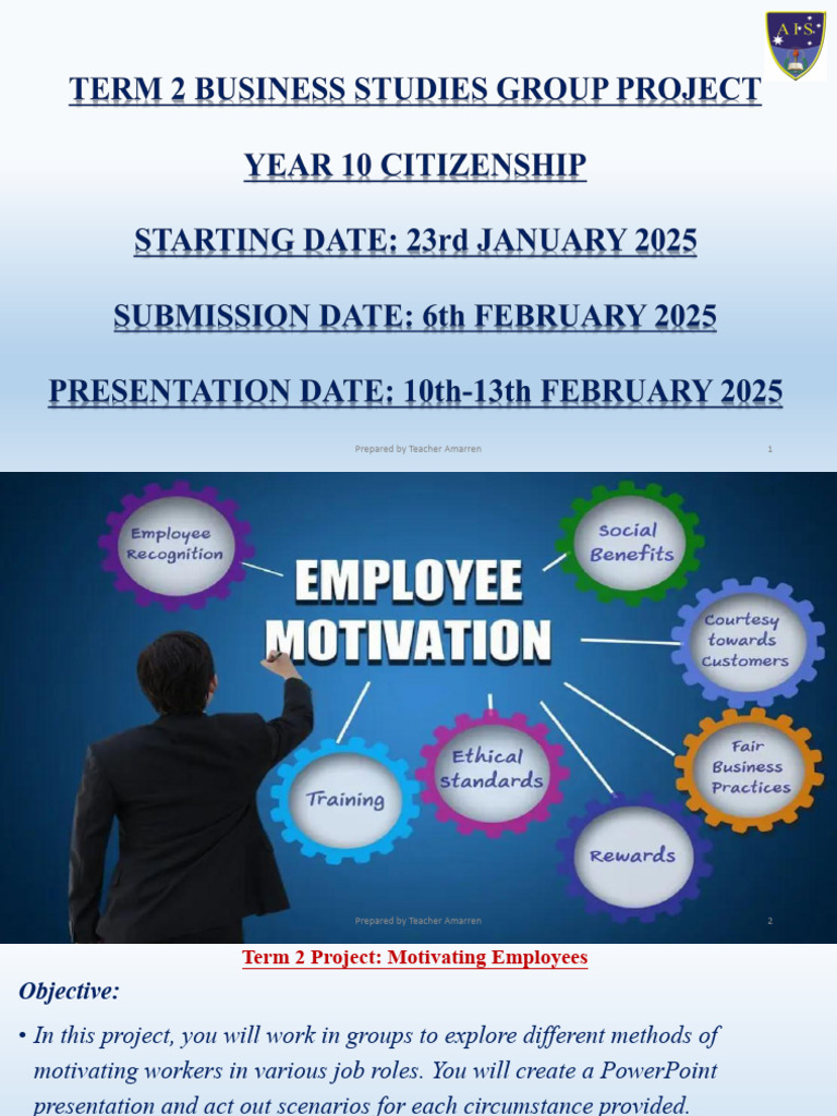 Sy 2024 2025 Term 2 Business Studies Group Project - Y10c | PDF | Motivation | Motivational