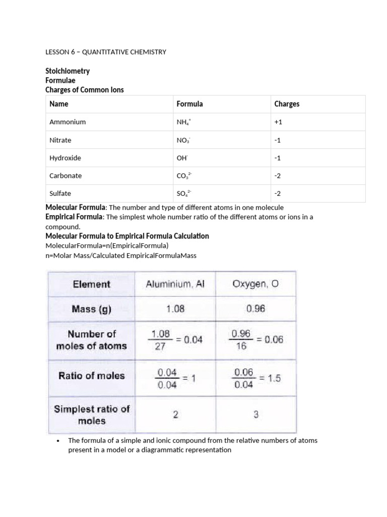 Lesson 6 Notes 10a | PDF | Mole (Unit) | Molecules