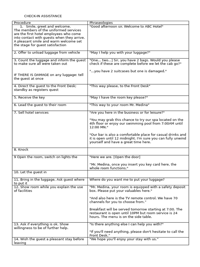 Hotel Check-In Procedure Guide | PDF