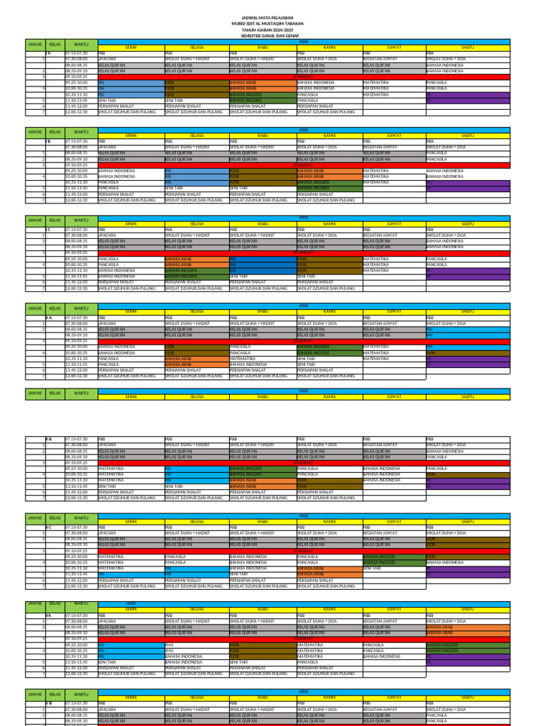 FIX BANGET JADWAL MAPEL PAGI DAN SIANG | PDF