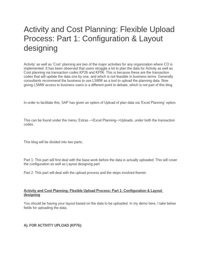 SAP Activity & Cost Planning Guide | PDF | Microsoft Excel | Computer ...