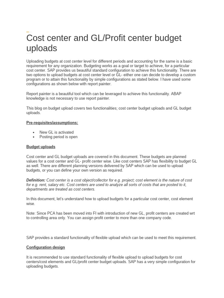 Cost Center & GL Budget Upload Guide | PDF | Microsoft Excel | Page Layout