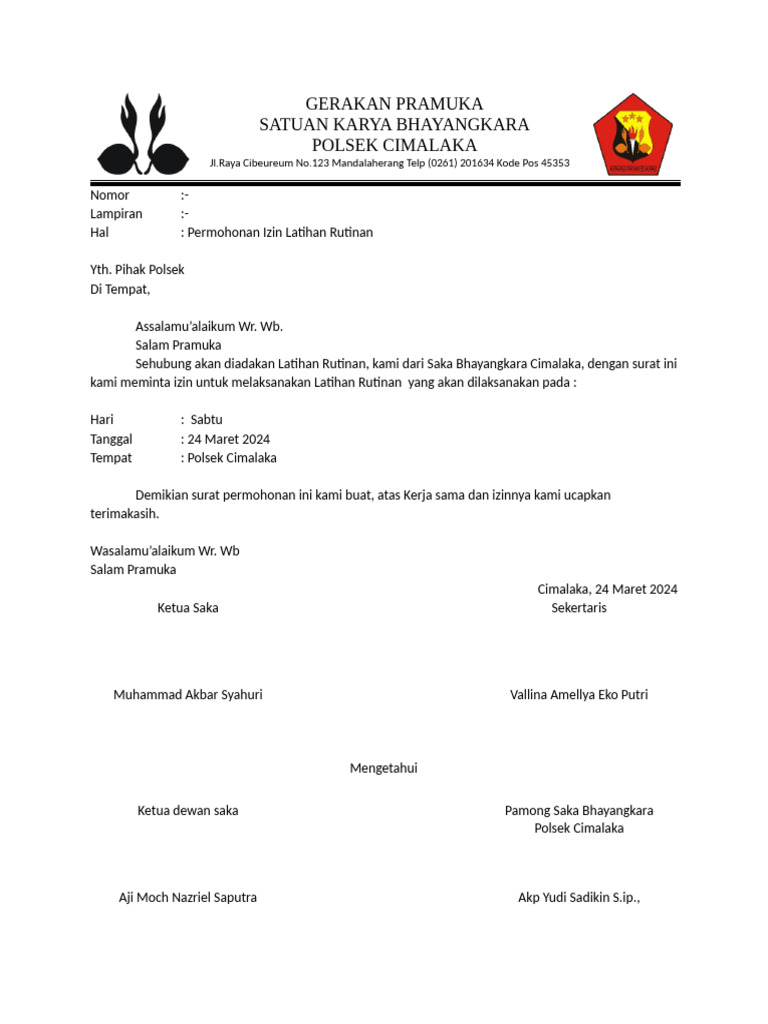 surat permohonan latihan rutinan | PDF
