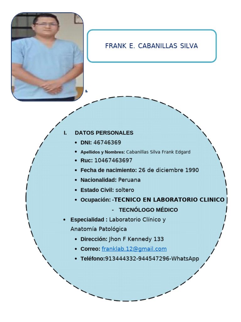 CV TM Frank Cabanillas Diciembre 2024 v1 | PDF | Laboratorios | Cuidado ...