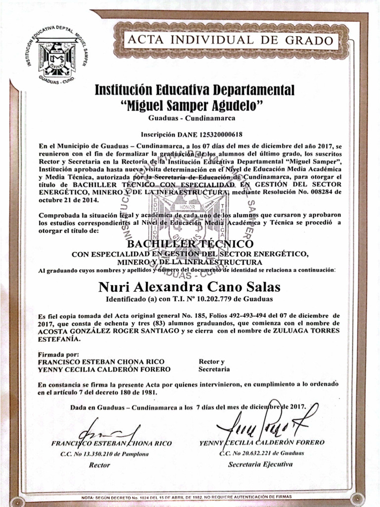 Acta de grado bachiller | PDF