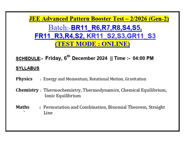JEE Adv Booster Test-02 - Gen-2 - 06.12.2024 | PDF