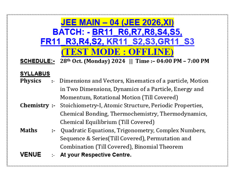 JEE MAIN-04 - XI - Gen-2 - 28.10.2024 | PDF