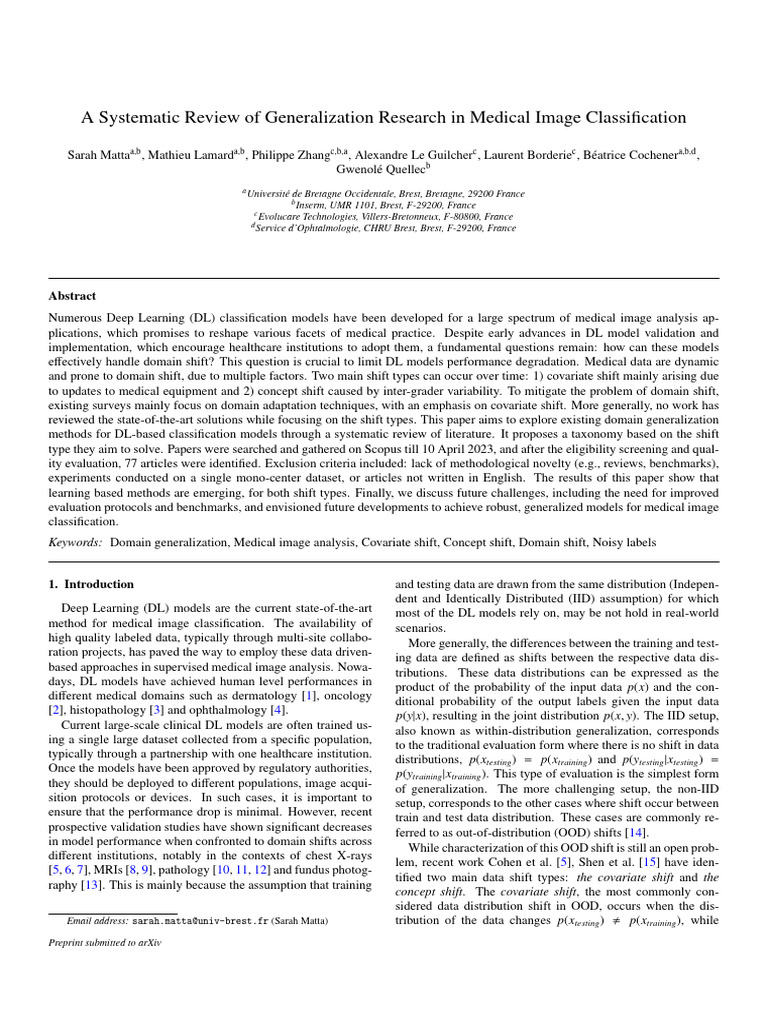 A Systematic Review of Generalization Research in Medical Image Classification | PDF | Receiver ...