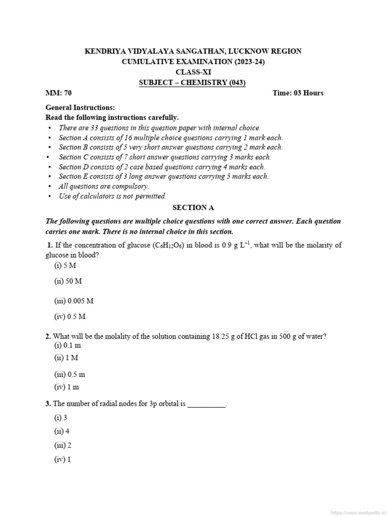 Sample Paper -01 | PDF | Chemical Bond | Mole (Unit)